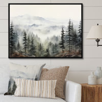 IDEA4WALL Framed Canvas Print Wall Art Woodland Nursery Decor Set Fog & Mist Over Blue Pine Tree ...